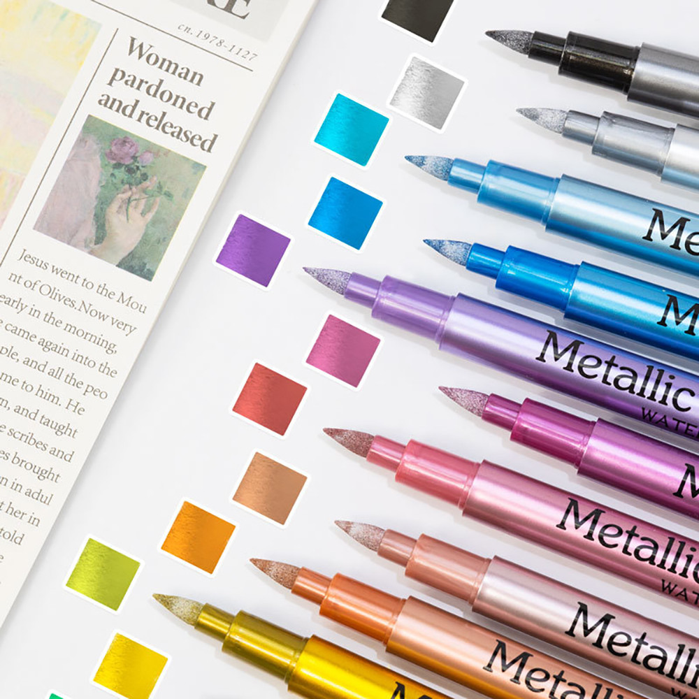 12 Cores Marcadores Metálicos Canetas De Tinta Para Papel Preto , Vidro ...