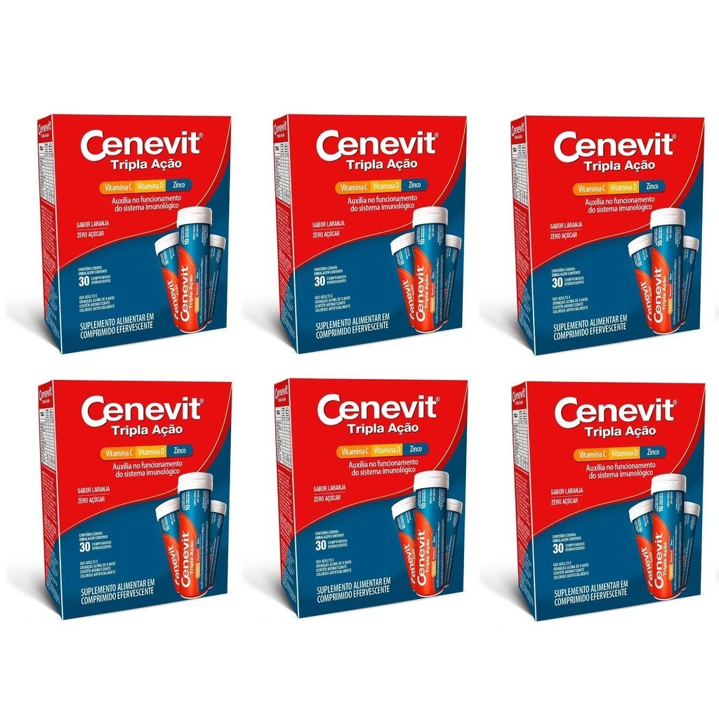 Kit 06 Vitamina C Efervescente Tripla Ação 30 Cps - Cenevit | Shopee Brasil