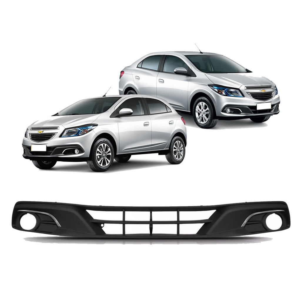 Grade Central Parachoque Onix Prisma 2012 a 2016 Preta Friso e Aro Cromado Com Furo | Shopee Brasil