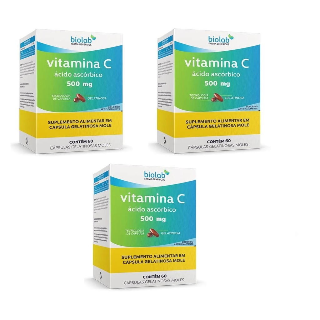 Kit 3 Suplemento Alimentar Vitamina C 500mg 60Cps - Biolab | Shopee Brasil
