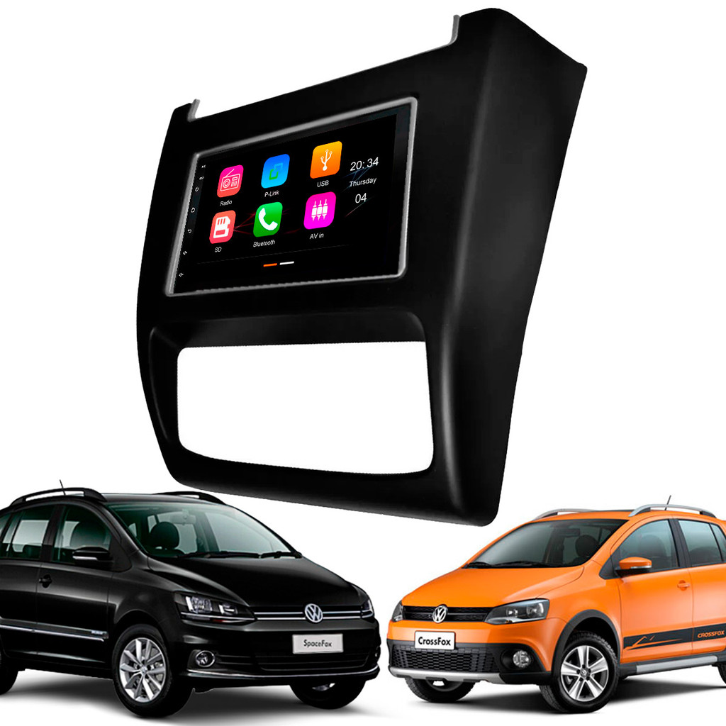 Central Multimídia 7 Polegadas MP5/BT CarPlay Android + Moldura Preta Fox Crossfox SpaceFox ...