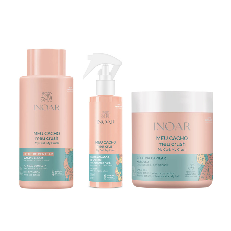 INOAR KIT MEU CACHO MEU CRUSH CREME DE PENTEAR FLUIDO ATIVADOR GELATINA | Shopee Brasil