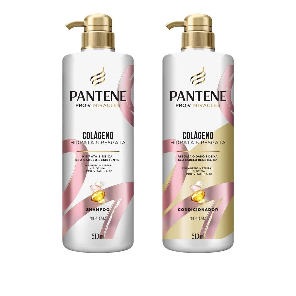 Kit Shampoo Pantene Colágeno Hidrata e Resgata 510ml + Condicionador Pantene Colágeno Hidrata e ...