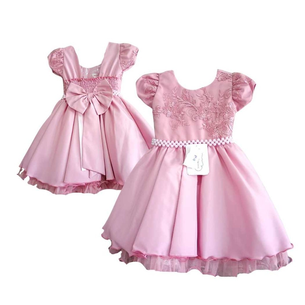 Vestido Infantil Rose Natal Festa Aniversario Dama de Honra Casamento ...
