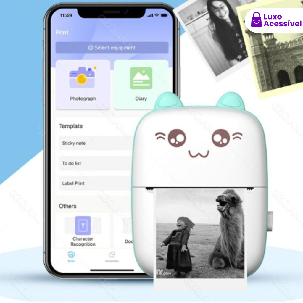 Mini Impressora de Fotos e Desenhos Animados: Portátil e Sem Fio para ...