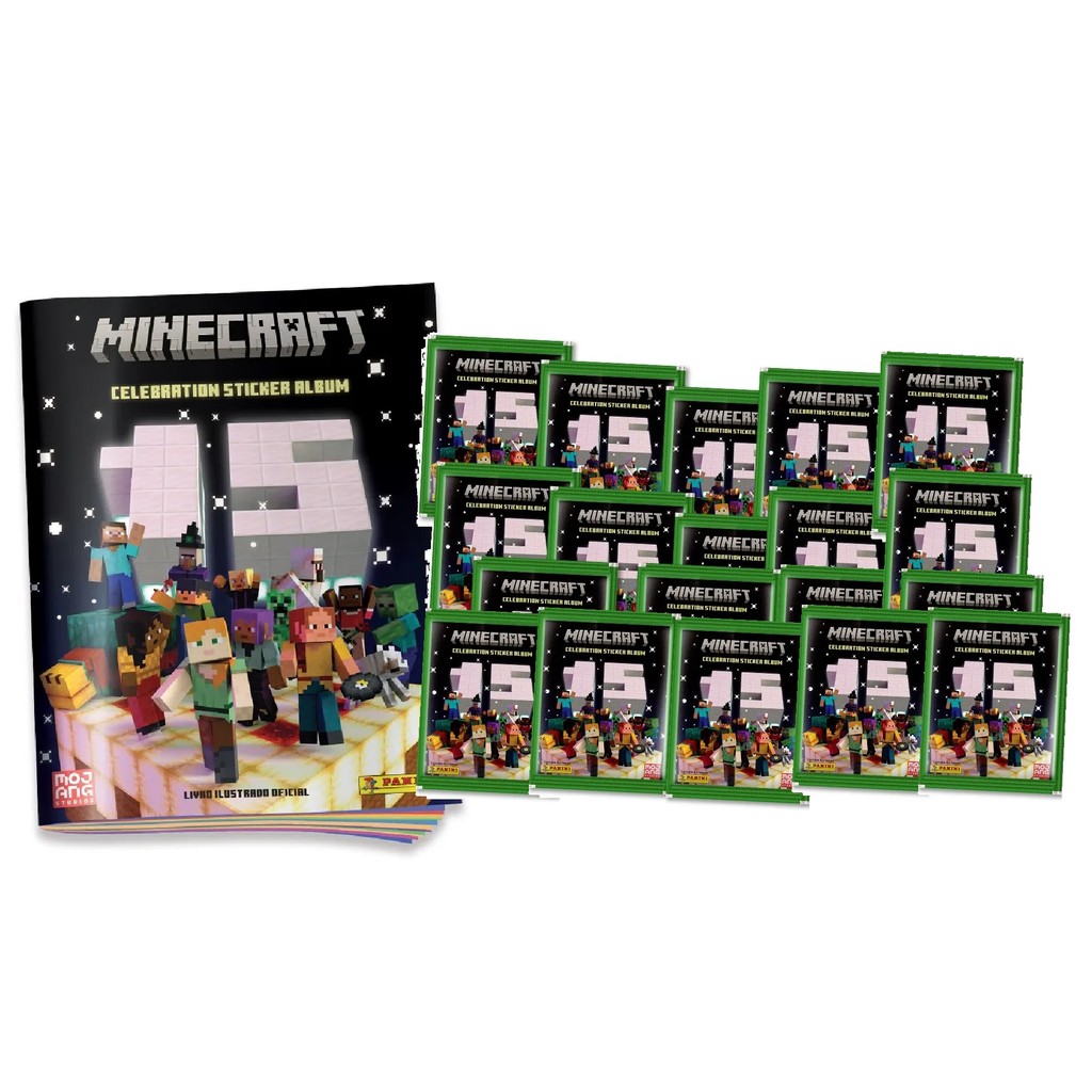 Álbum Minecraft celebration 15 anos com 100 Figurinhas (20 envelopes ...