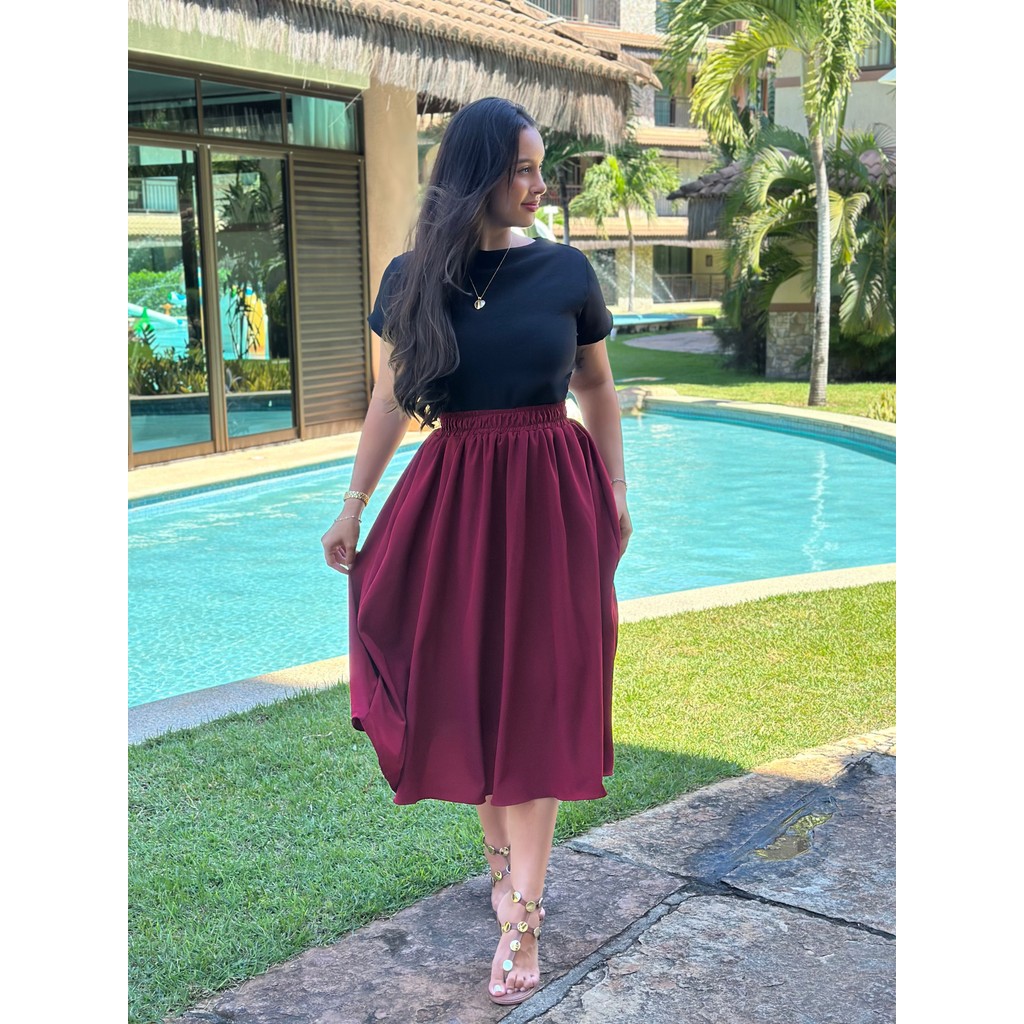 Saia Maria - Vinho | Shopee Brasil