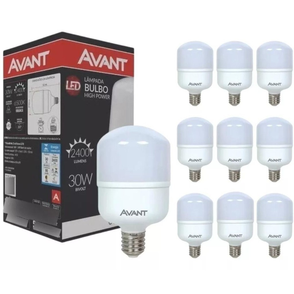 Kit 10 Lampadas Led HP 30w Alta Potencia E27 6500k Avant Bivolt 110/220v Branco Frio Casa ...