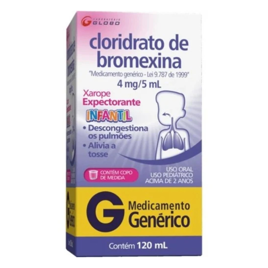 Cloridrato de Bromexina Infantil 4mg/5mL xarope 120mL – Globo | Shopee ...
