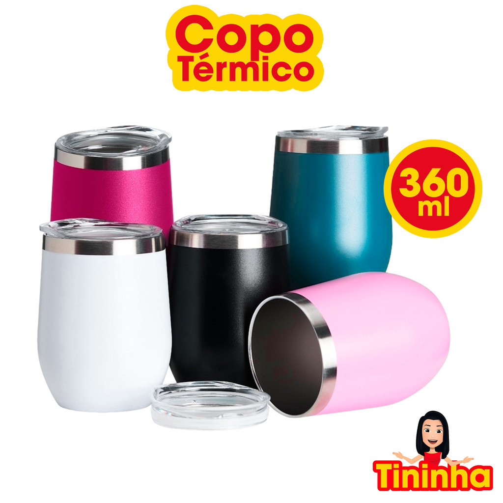 Copo Térmico 360 ML Inox Com Tampa Acrílica Mantém Temperatura Bebida Gelada e Quente | Shopee ...
