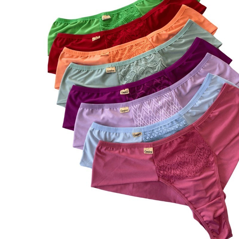 Kit 5 Calcinhas Plus Size Fio Dental Lateral Larga Conforto Adulto ...