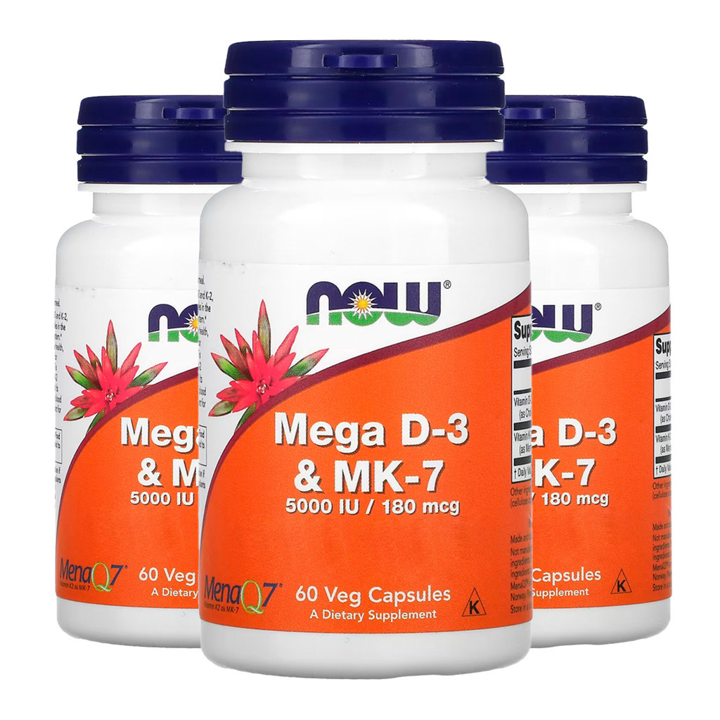 Kit 3x Mega D-3 5000IU e MK-7 180Mcg Now Foods 60Veg Cáps Importado ...