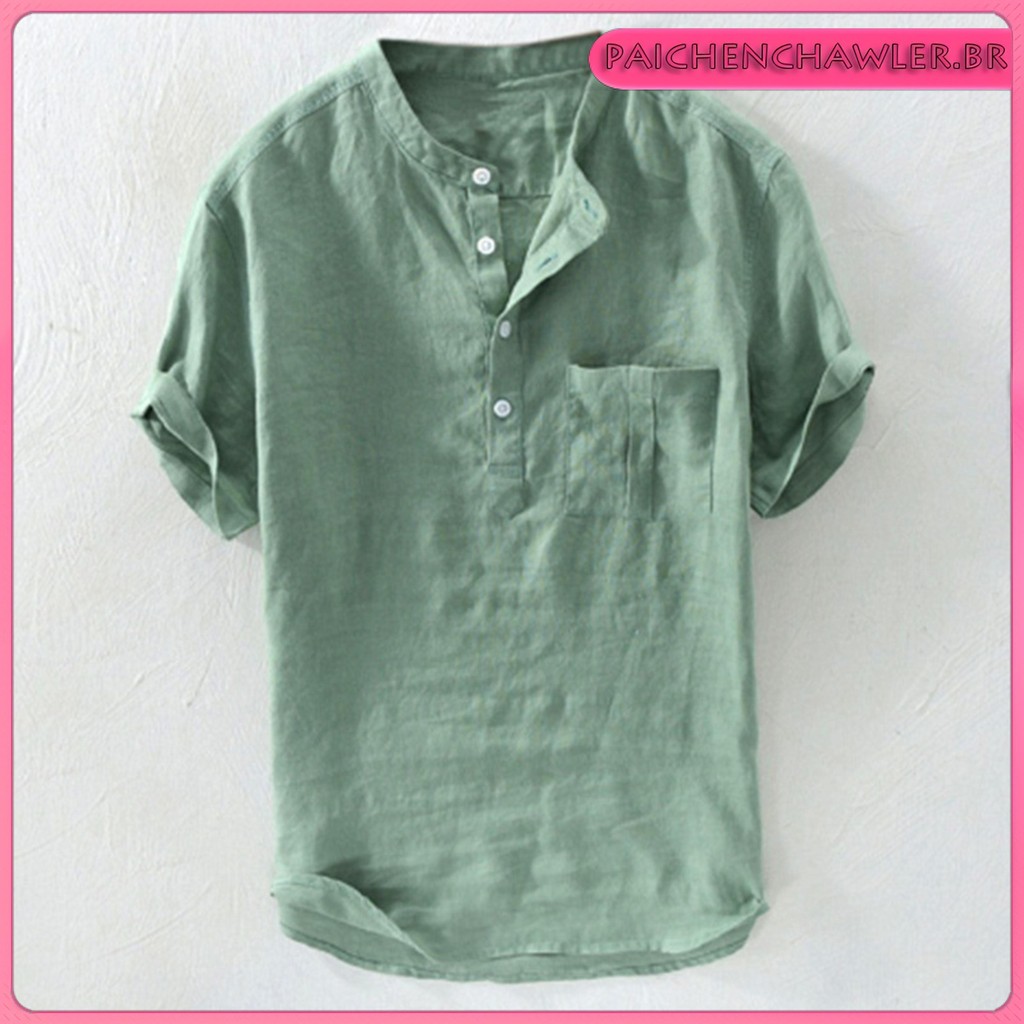 Algodão/linho solto camisa dos homens/respirável/Stand-Up Collo/grosso ...