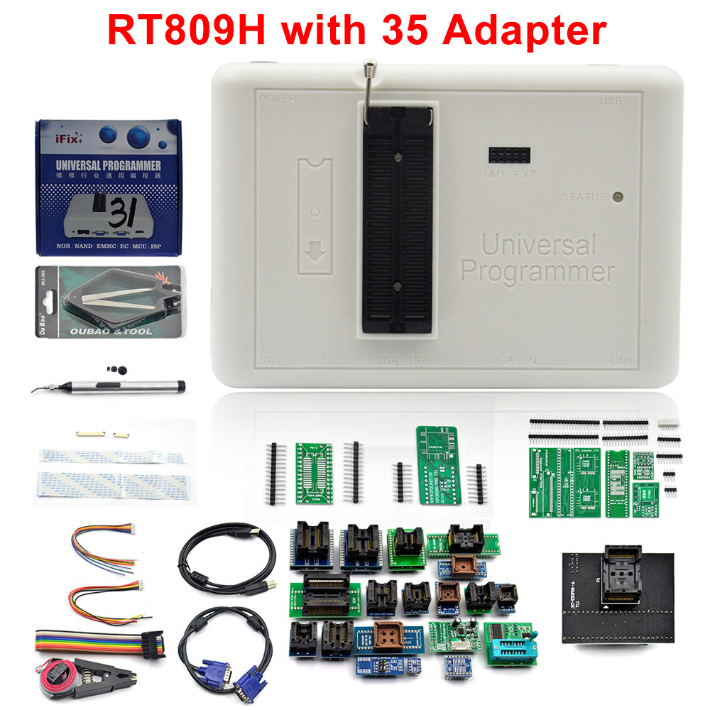 QSJZHY Programador RT809H 100 % Original + 35 Adaptadores Com Cabeles EMMC-Nand FLASH Adaptador ...