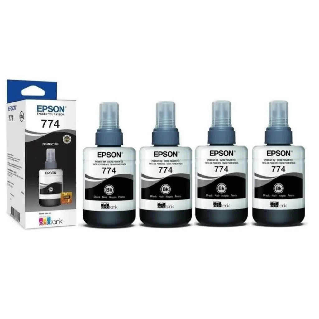 Kit 5 Tinta Epson 774 Preta Original para EcoTank L606 L656 L1455 ...