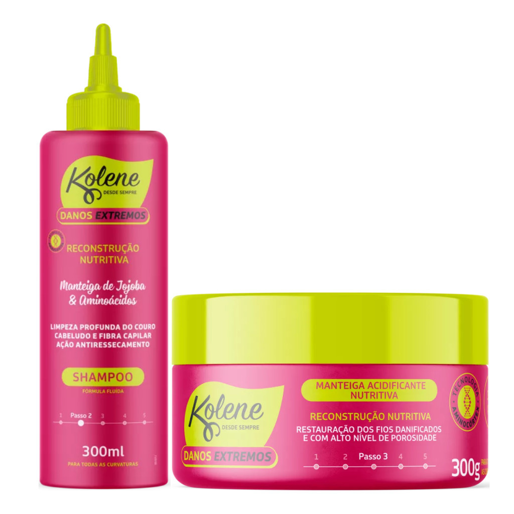 Kit Kolene Danos Extremos Reconstrução Nutritiva Shampoo + Manteiga ...