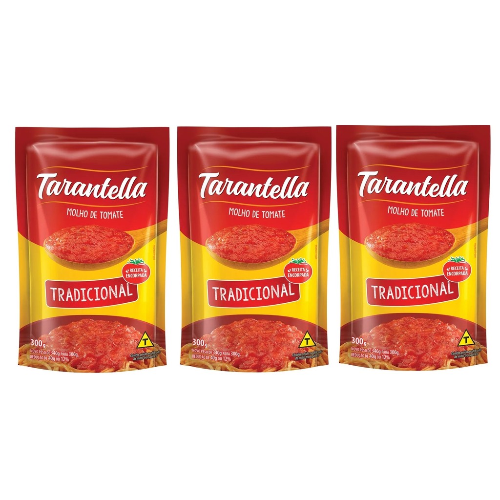 Kit C/3 Molho de Tomate Tradicional Tarantella sachê 300g | Shopee Brasil