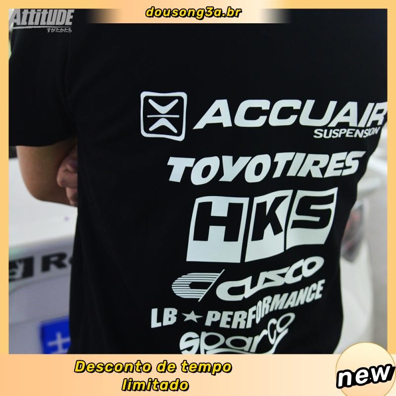 ATTITUDE Mercadoria Japão Iwan JDM Estilo HKS ACCU ENDLESS Camiseta De Manga Curta De Algodão ...