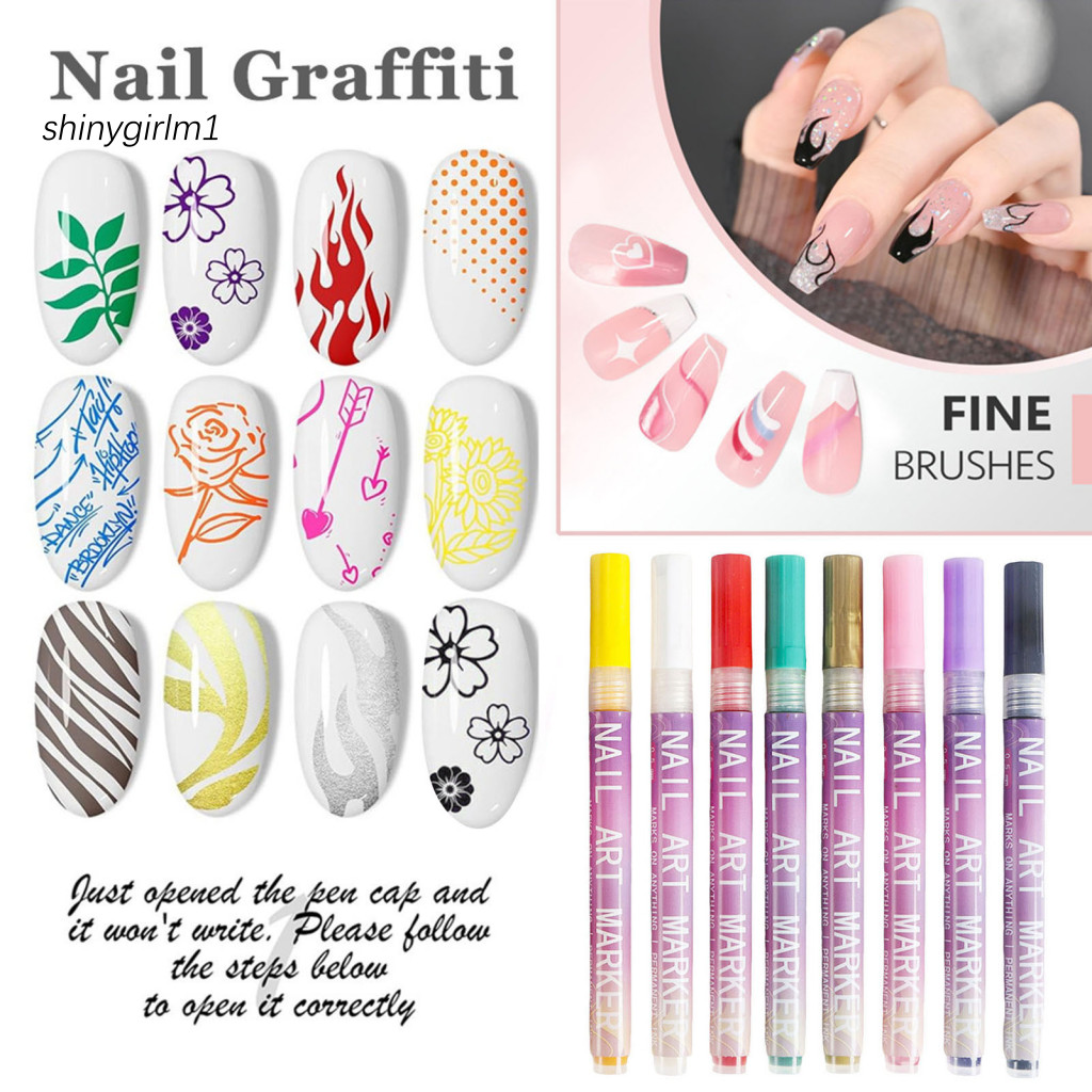 Nail Polish Pen Water-resistant 12 Colors Art Pens Set Quick Dry ...