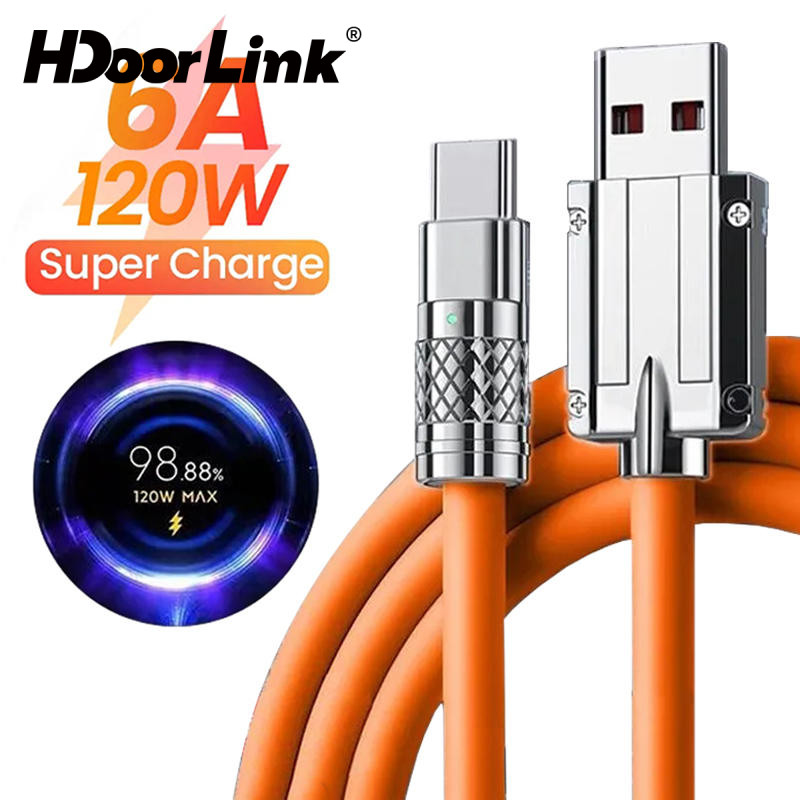 HdoorLink 120W 6A Carga Super Rápida Tipo C Cabo De Silicone Líquido 1M/2M Usb Carregador Para ...