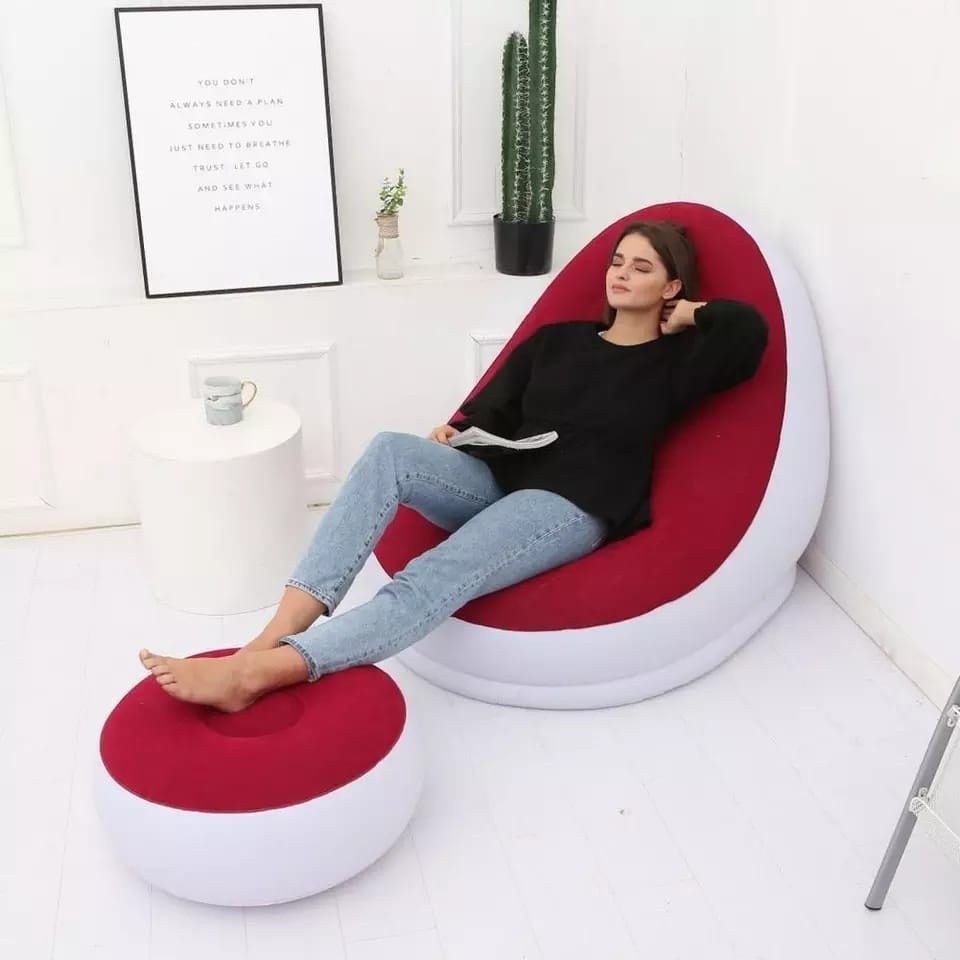 Conjunto Poltrona e Puff Inflável Portátil Para Descanso Preguiçoso ...