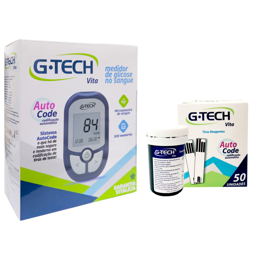 Kit Aparelho Medidor De Glicose + 50 Tiras Vita Gtech | Shopee Brasil