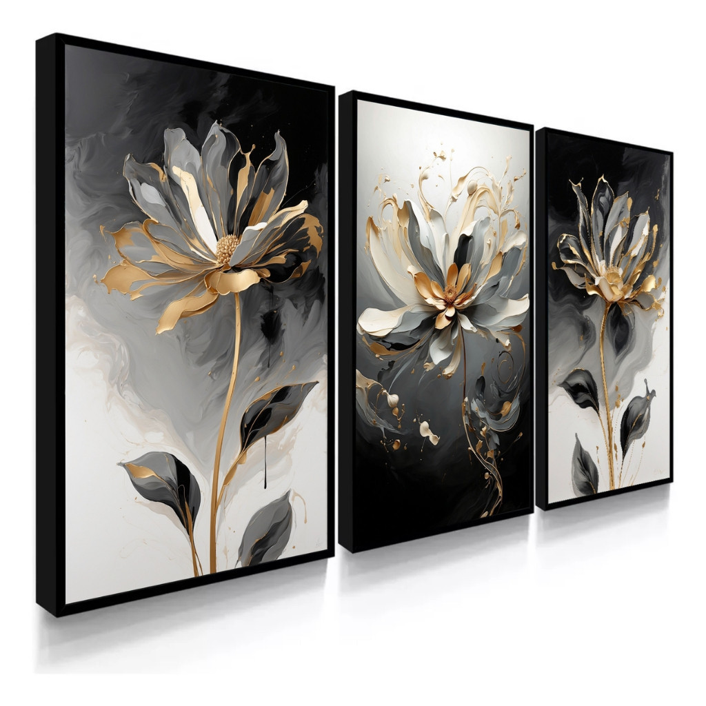 Quadros Decorativos Luxo Flor De Luz Ouro Preto Luxo Sala Hall Quarto ...