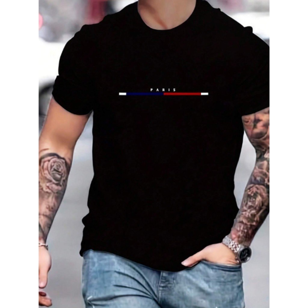 Camiseta Masculina básica paris casual Estampada T-shirt camisa ...