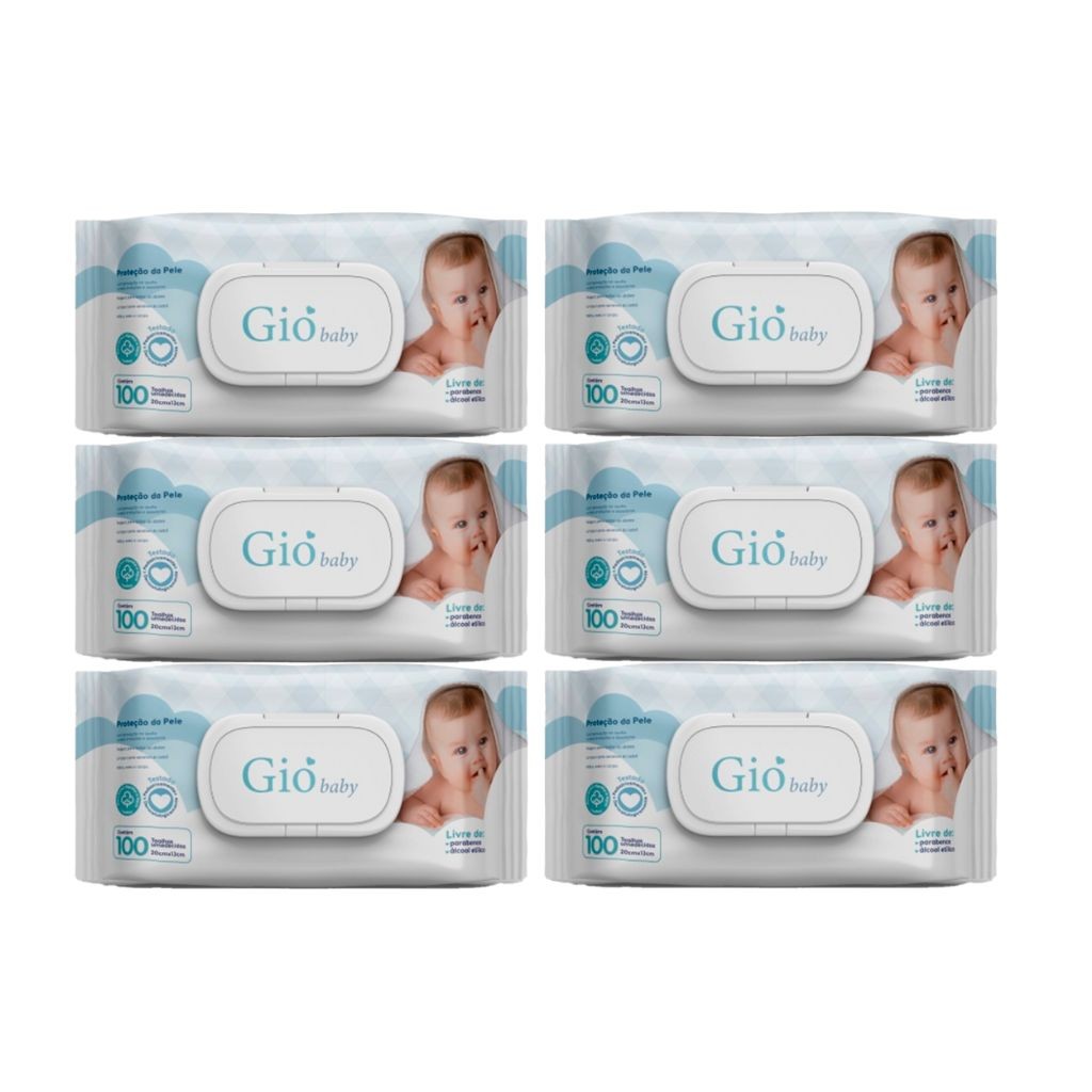 KIT C/6 TOALHAS UMED HIPOALERGENICAS GIO BABY C/100 UNID | Shopee Brasil