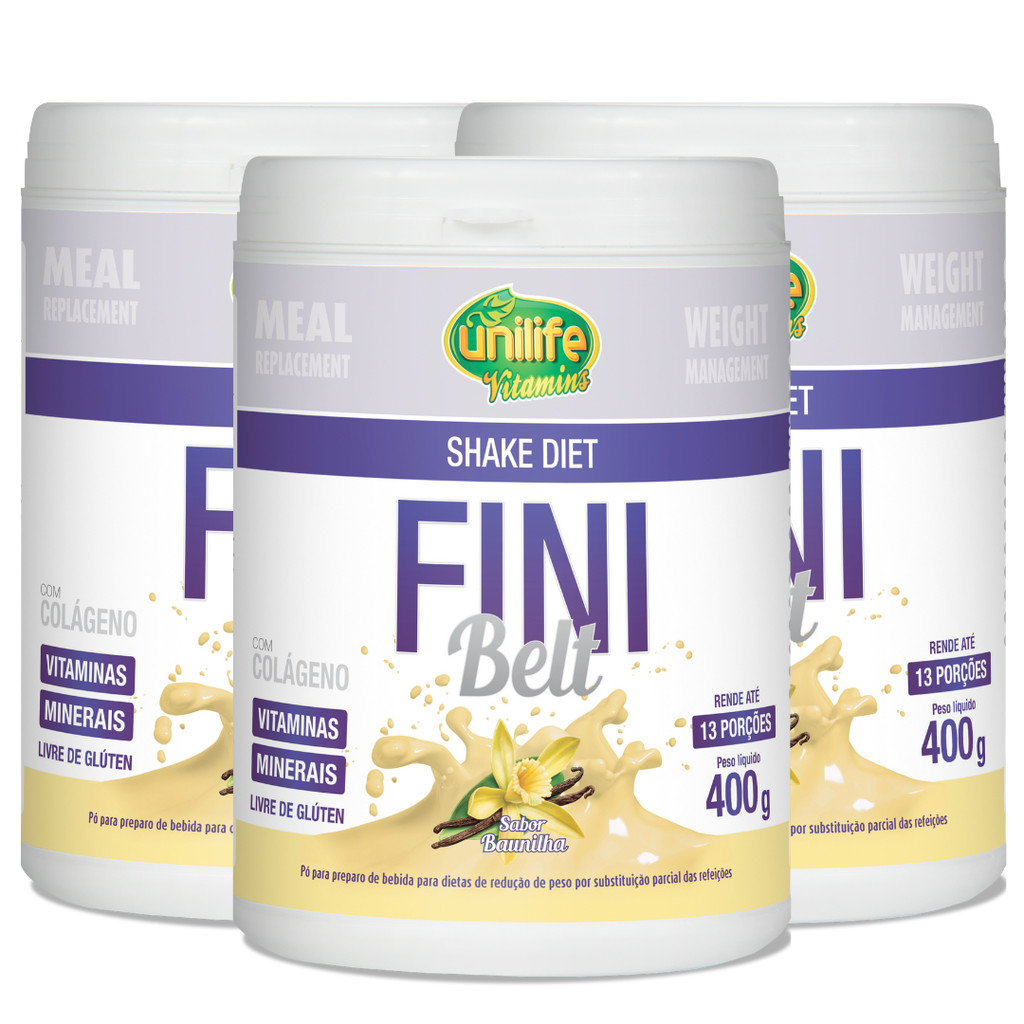 Kit 3 - Shake Diet Com Colageno Fini Belt 400g cada Pote Unilife ...