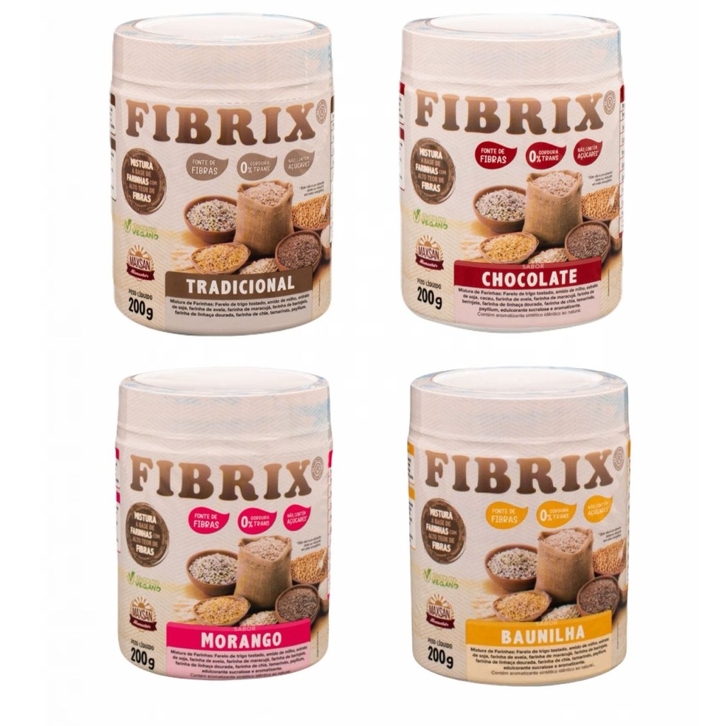 Fibrix 4 Sabores - Fibras Regulador Intestino- Vegano- 200g | Shopee Brasil