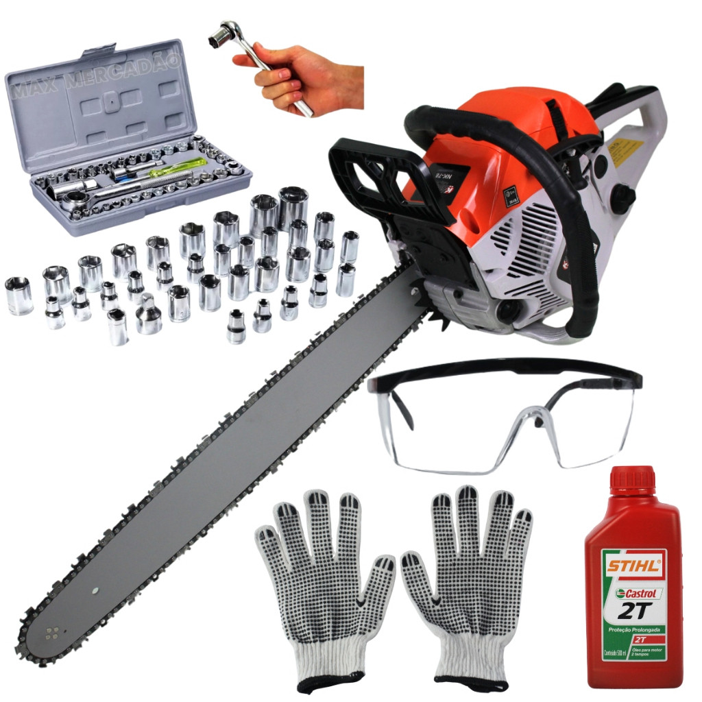 KIT Motosserra a Gasolina Profissional 78cc Moto Serra Motoserra 3.5HP Sabre 20 Polegadas ...