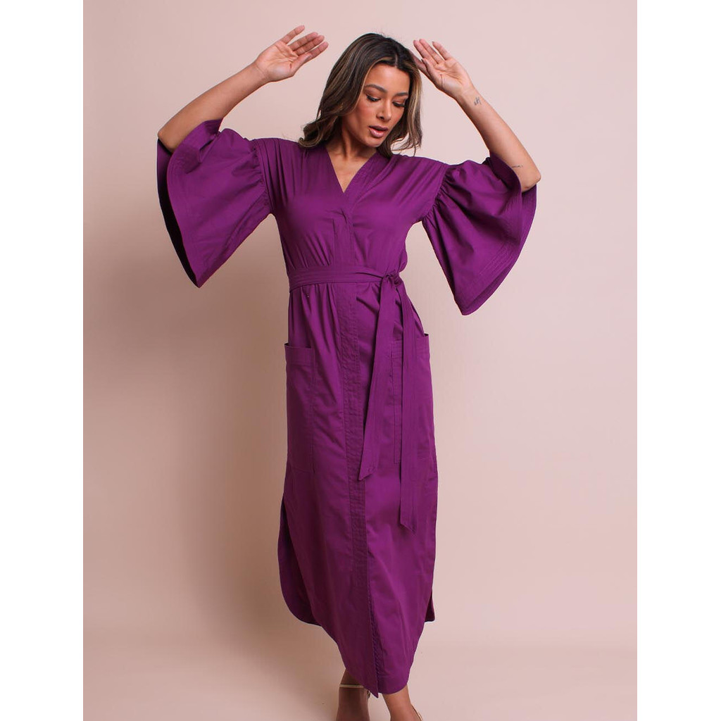 Vestido Midi Manga Sino Roxo Labrava | Shopee Brasil