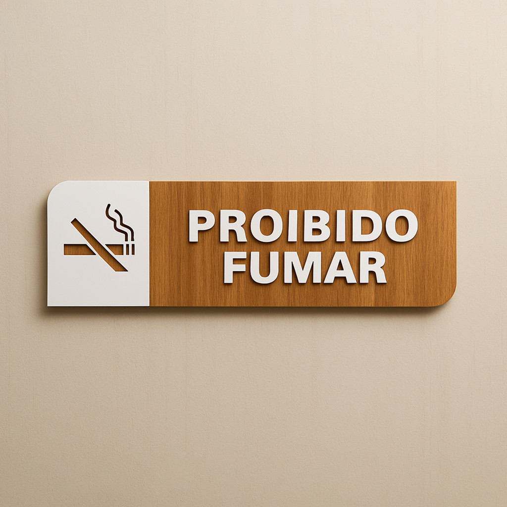 Placa de Sinalização Proibido Fumar em MDF Amadeirado e MDF Branco em ...