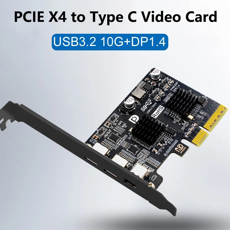 PCI Express X4 Para USB 3.2 GEN2 10Gbps + DP1.4 Placa De Expansão Riser PCIE DisplayPort 4K 60Hz ...