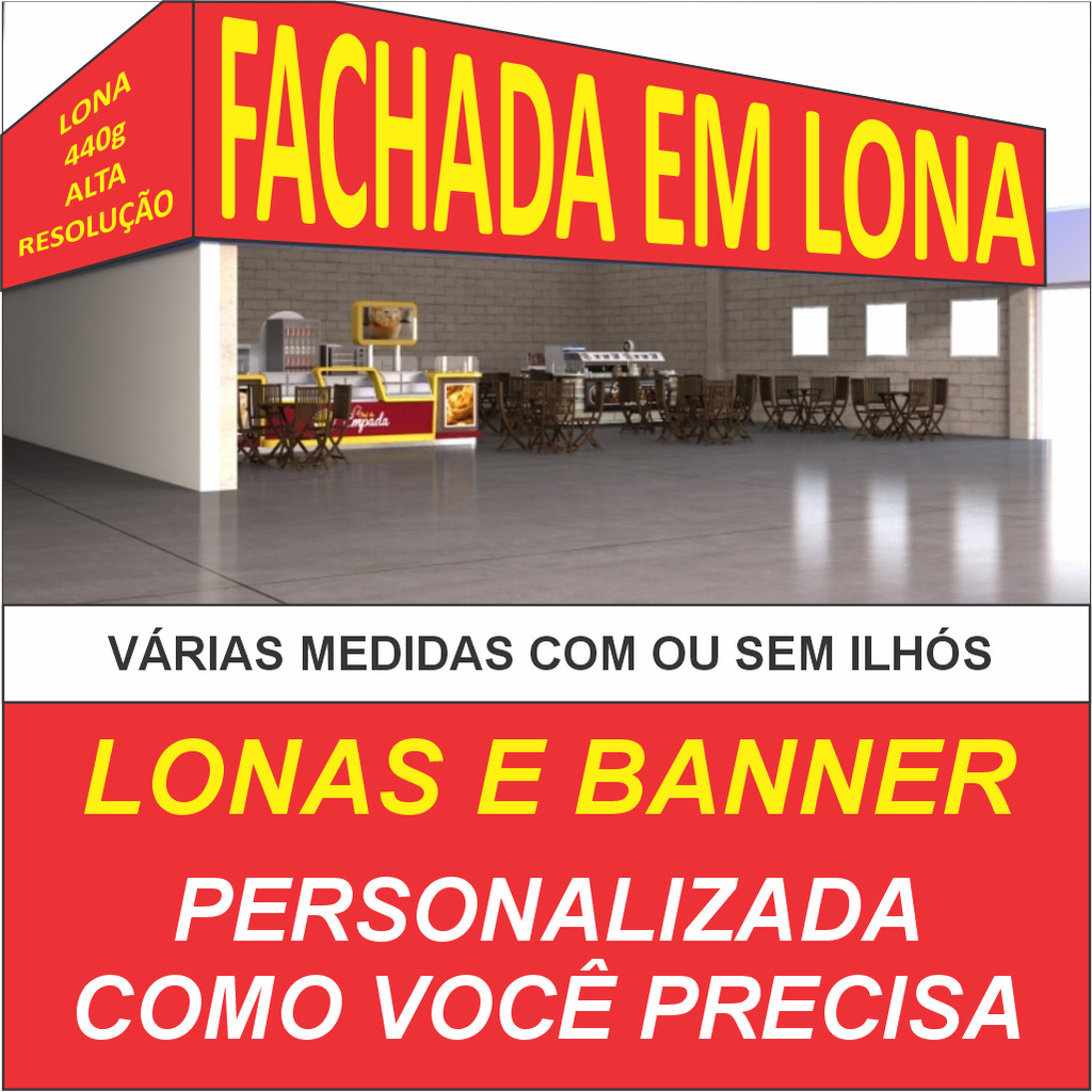 Fachada em Lona, Banner Faixa Lona Personalizado com acabamento em ...