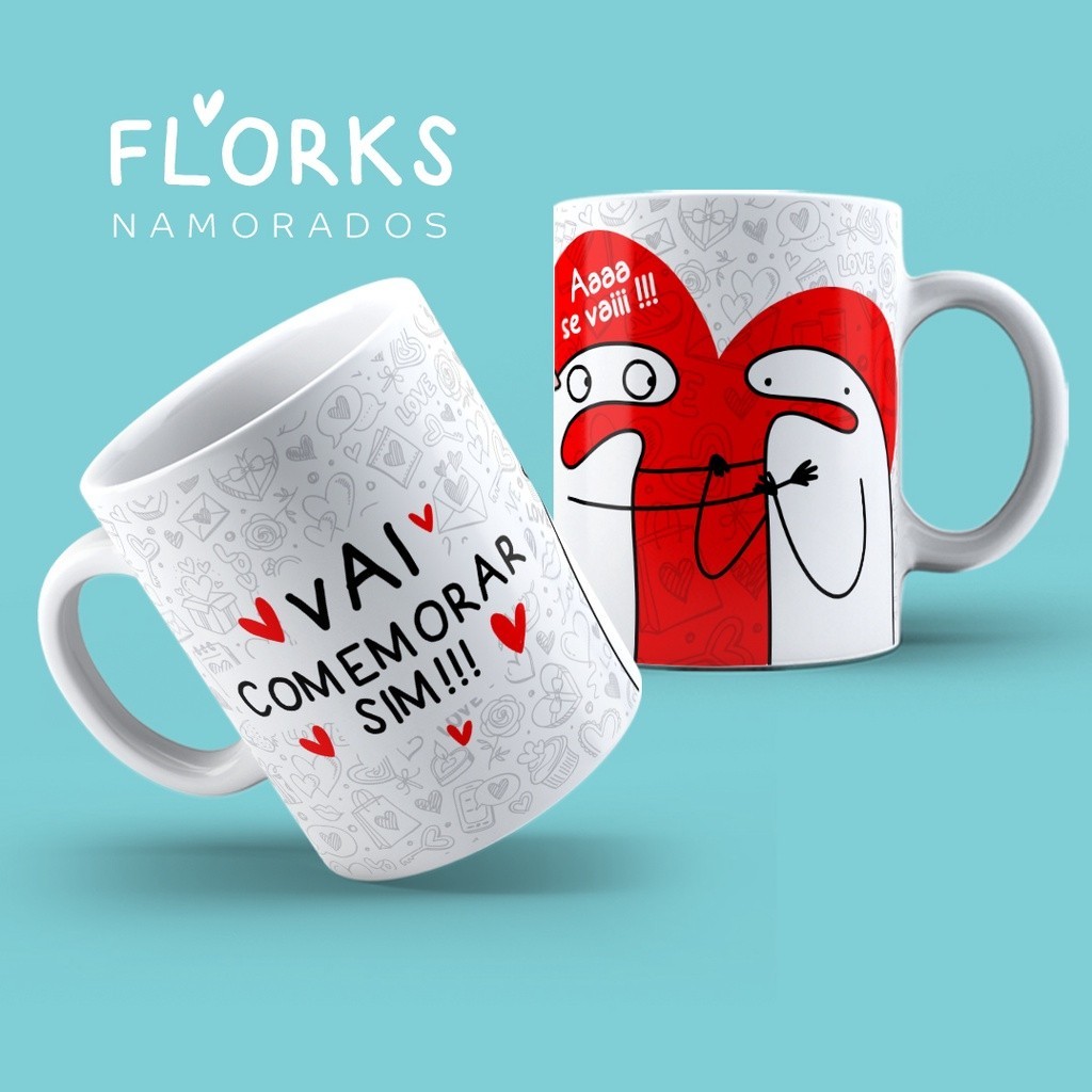 Caneca Flork Namorados, Vai comemorar sim!!! Porcelana 325ml | Shopee Brasil