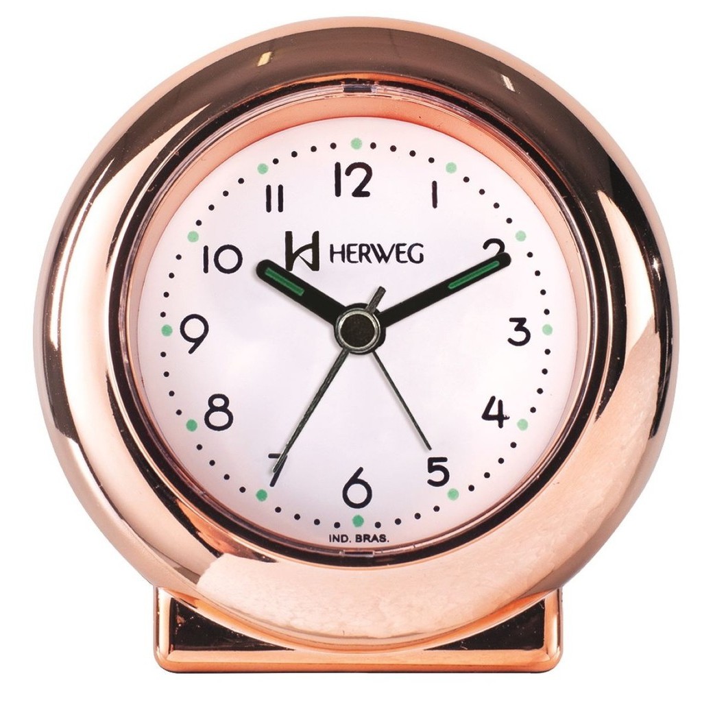 Relógio Despertador Herweg Redondo 2641 Rosê Cromado a Pilha | Shopee ...