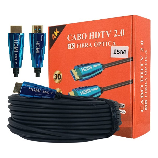 Cabo Hdmi 2.0 Fibra Optica 4k 15m - Hdmi 4k 15 Metros | Shopee Brasil