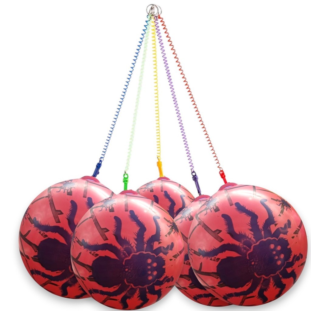 30 Bolas Vinil Cordão Mola Inflável Teia Aranha Vermelha Spider ...