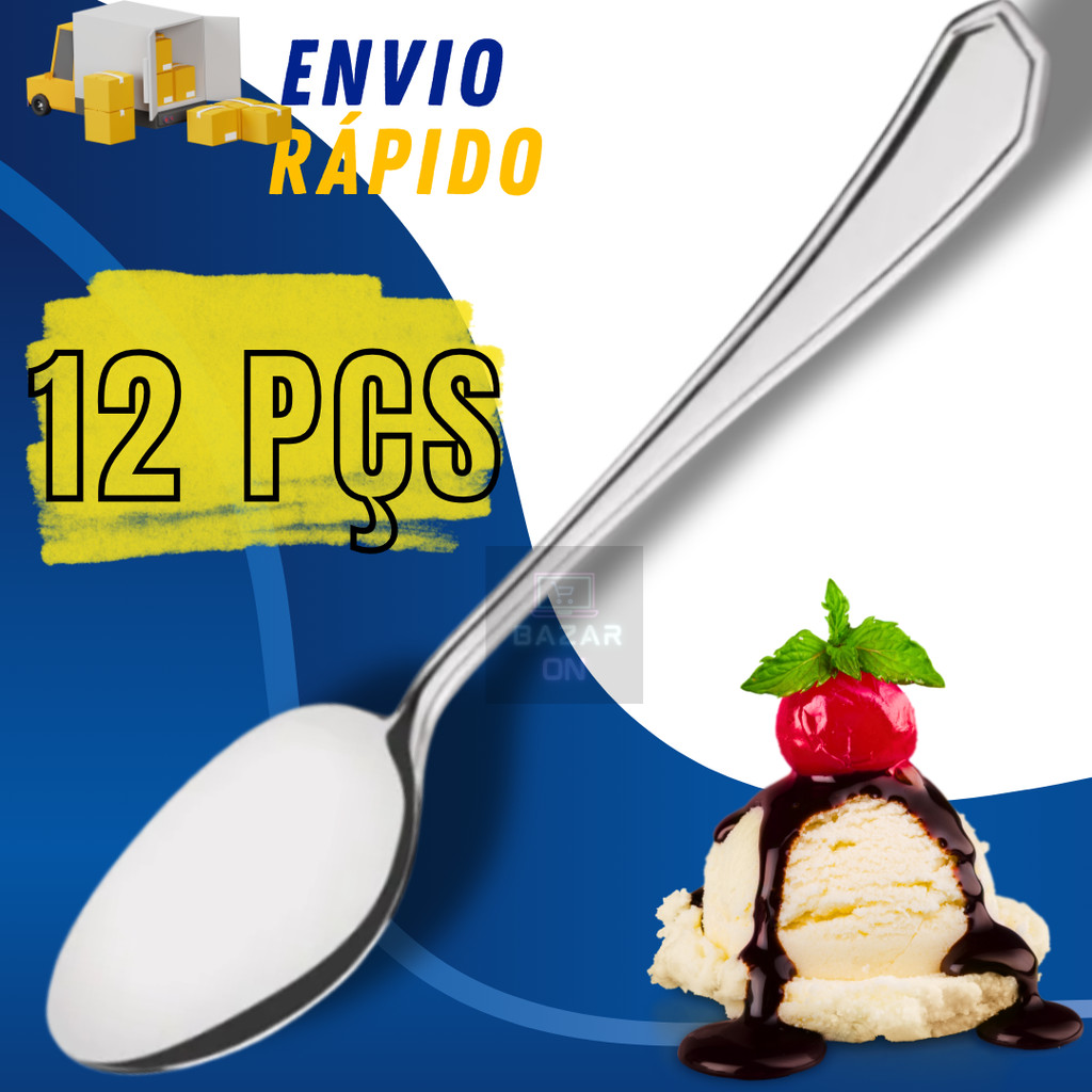 Kit 12 Colheres de Sobremesa Aço Inox Jogo Original Conjunto Para Bolos ...