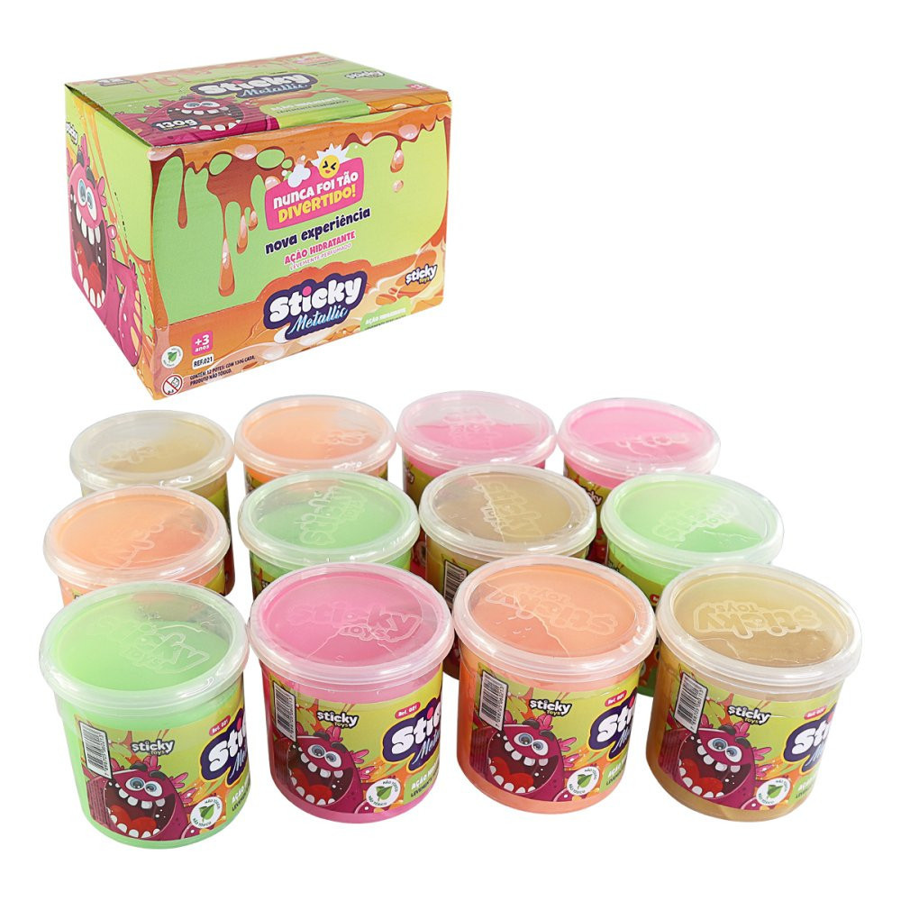 Kit Caixa com 12 Potes de Slime Geleca 130g Coloridas - Sortido ...