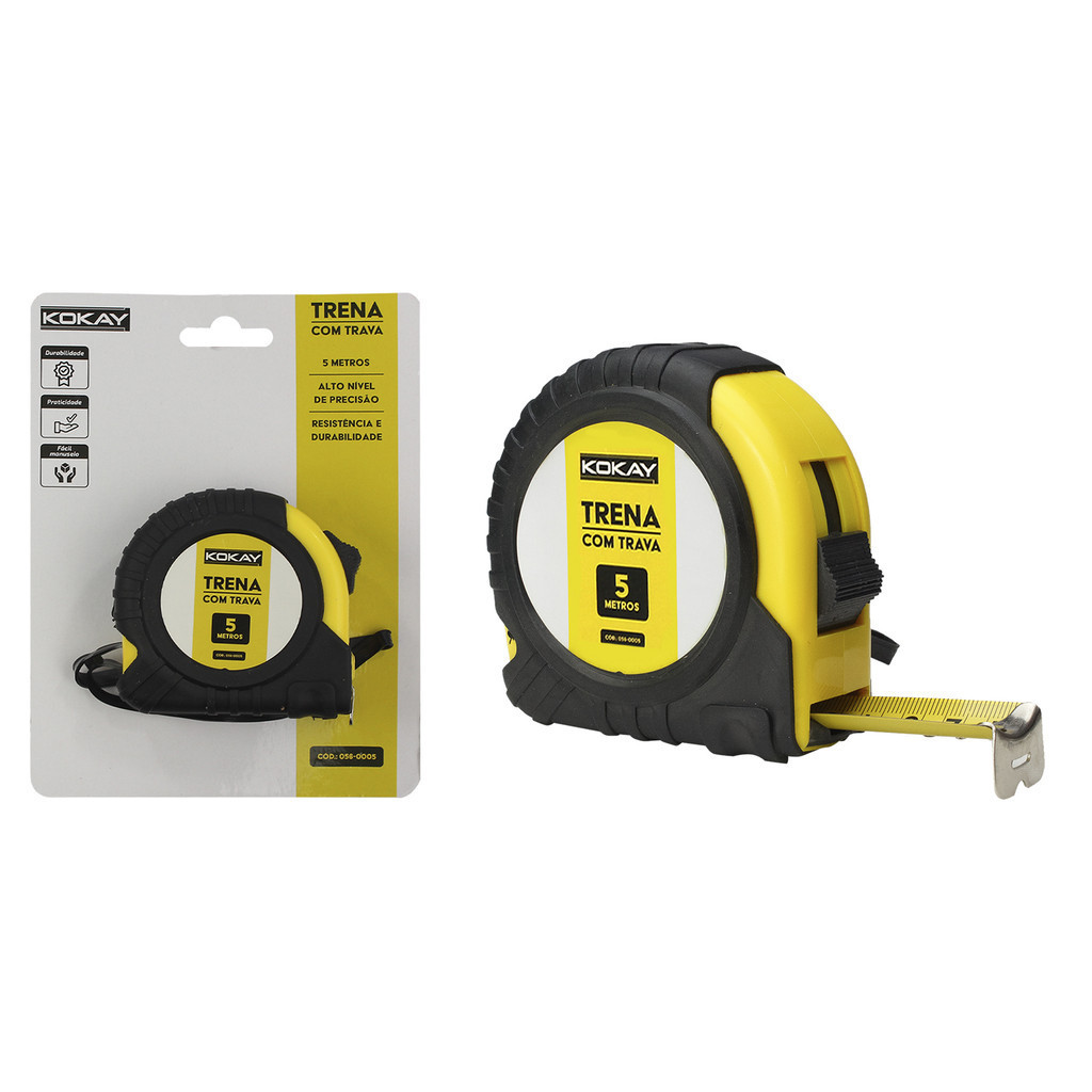 Trena De Aço 5 Metros Emborrachada Com Trava 19mm - Original | Shopee ...