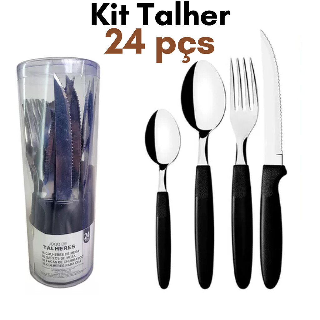 Jogo Talher Inox 24 Talheres Kit Colheres Garfo Faca Conjunto Faqueiro ...
