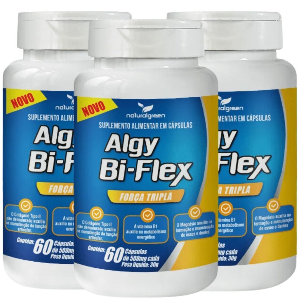 Kit 3x Algy BiFlex Colágeno TipoII para idosos 180c s/glúten | Shopee ...