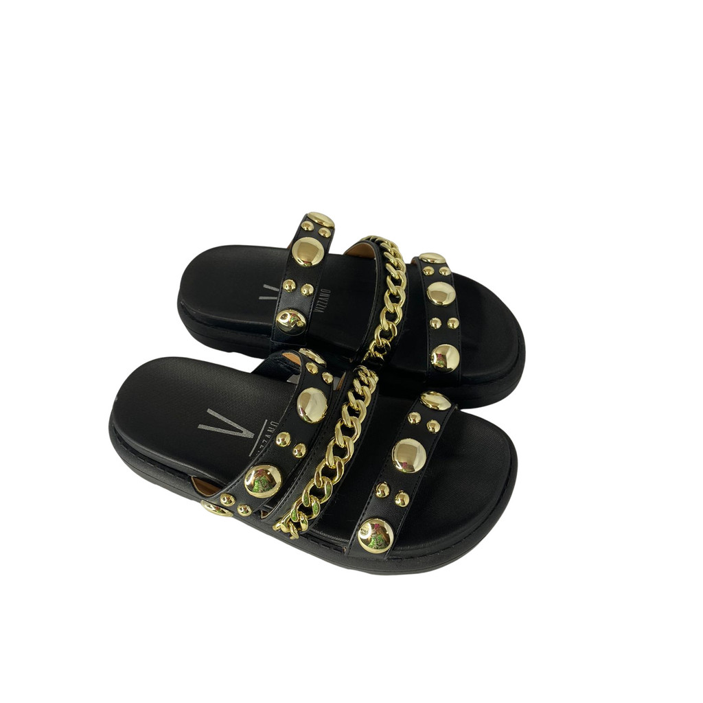 Papeti Vizzano Preta Com Enfeite Dourado | Shopee Brasil