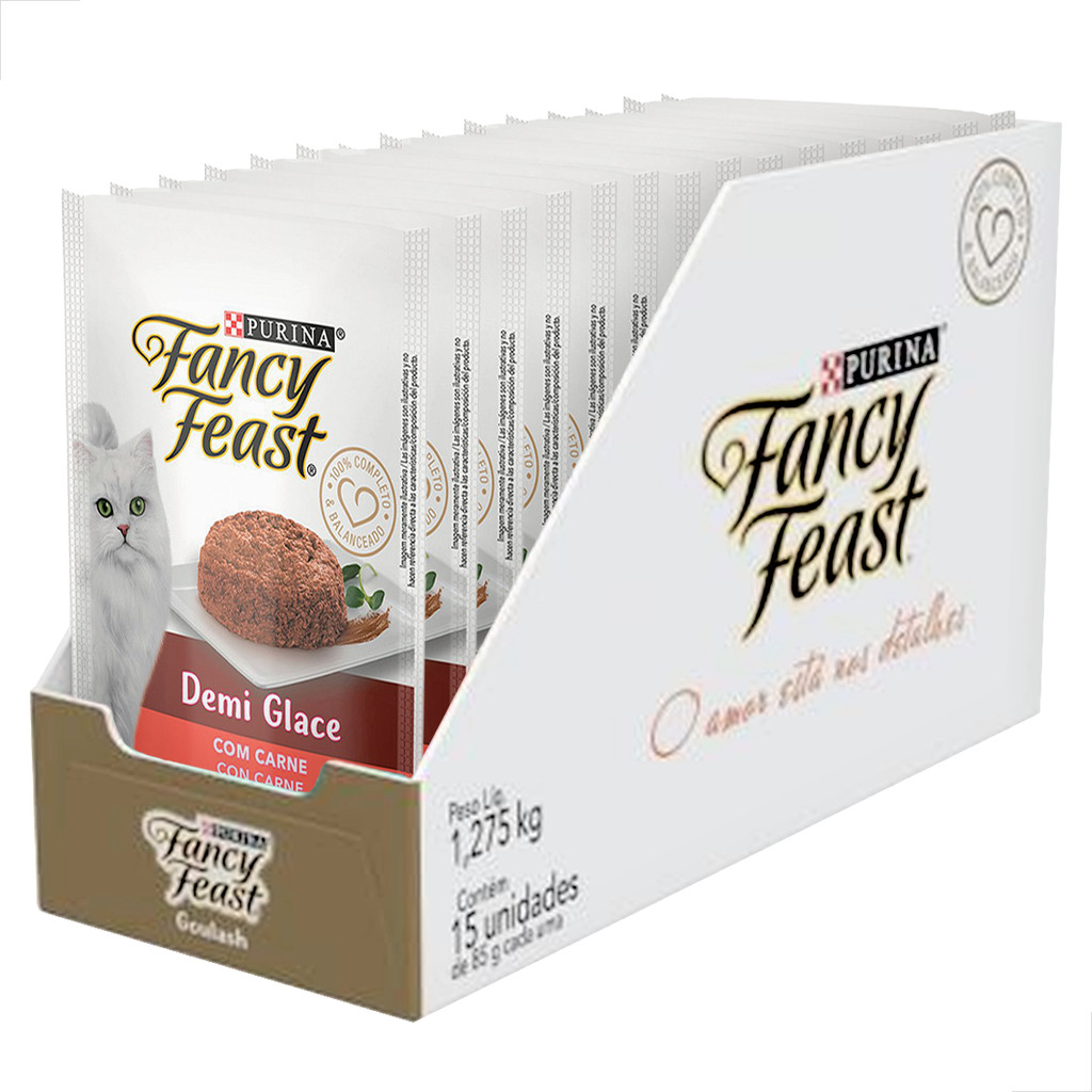 Kit 15 Unid Sache Para Gato Demi Glace com Carne Fancy Feast Purina 85g ...