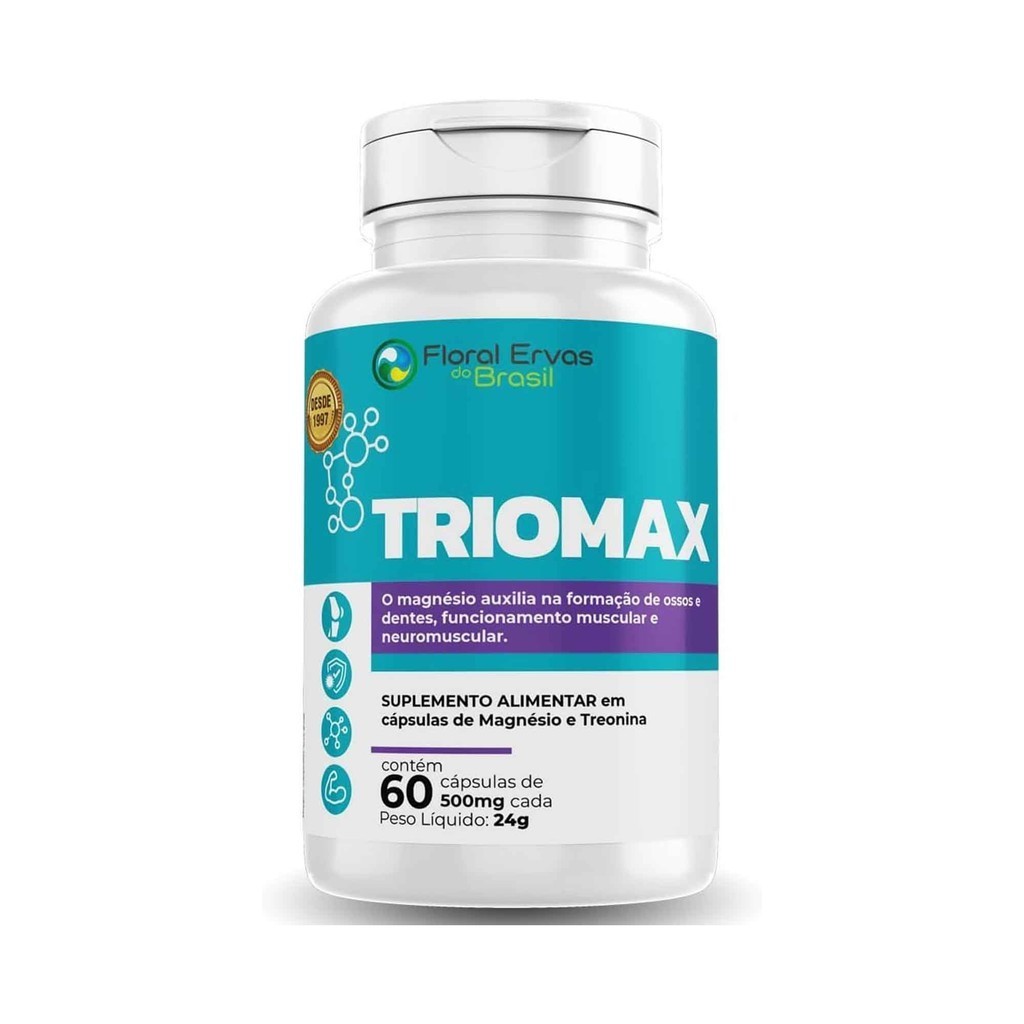 Magnésio Treonato Dimalato Cloreto Quelato 60 Cáps Triomax Floral Ervas ...