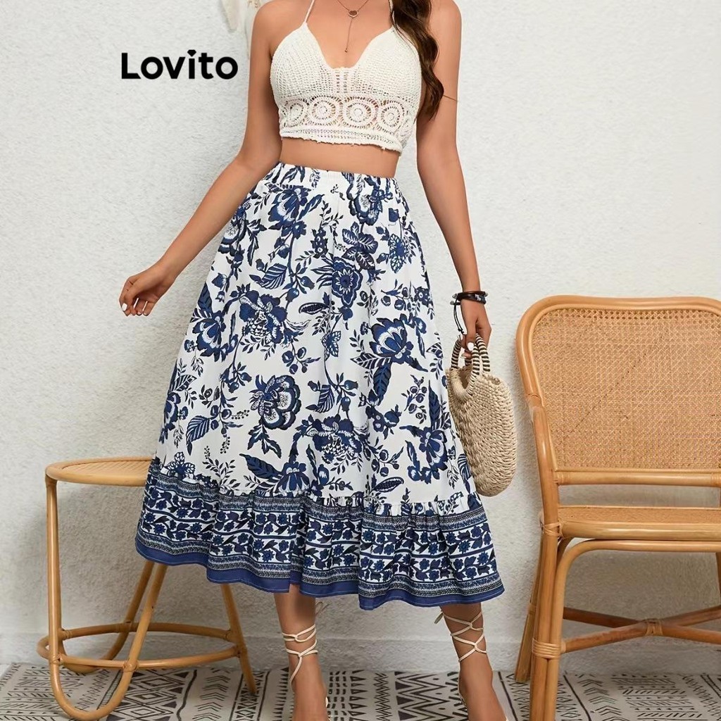 Lovito Saias Boho com estampa simples para mulheres LNL60194 | Shopee ...
