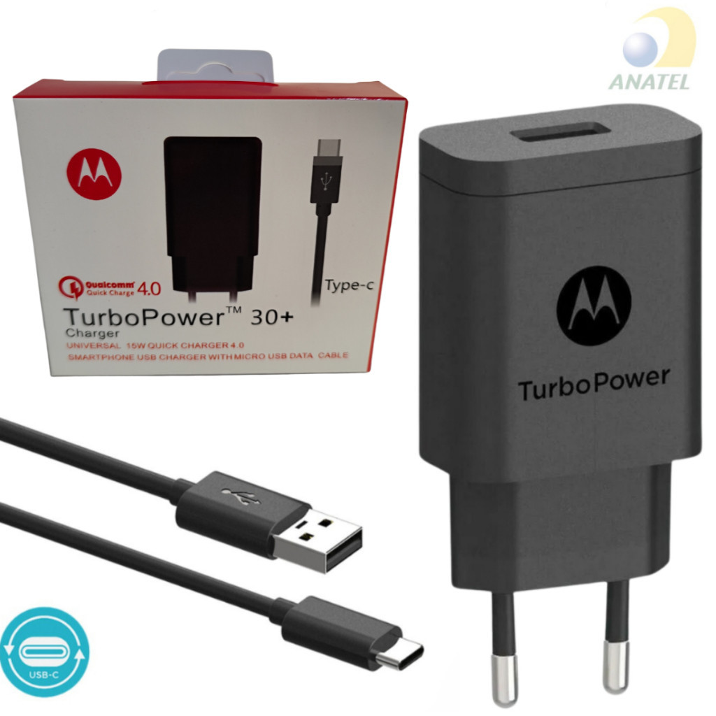 Carregador 15W 30+ Turbo Power Carregamento Rápido USB-C+Cabo tipo-C ...
